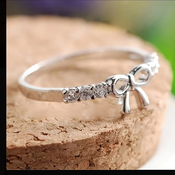 Jewelry | Newpretty Dainty Bow Ring With Czs In Silver Plating | Poshmark